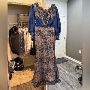 Dresses | Elegant Blue And Gray Embroidered Dress | Poshmark